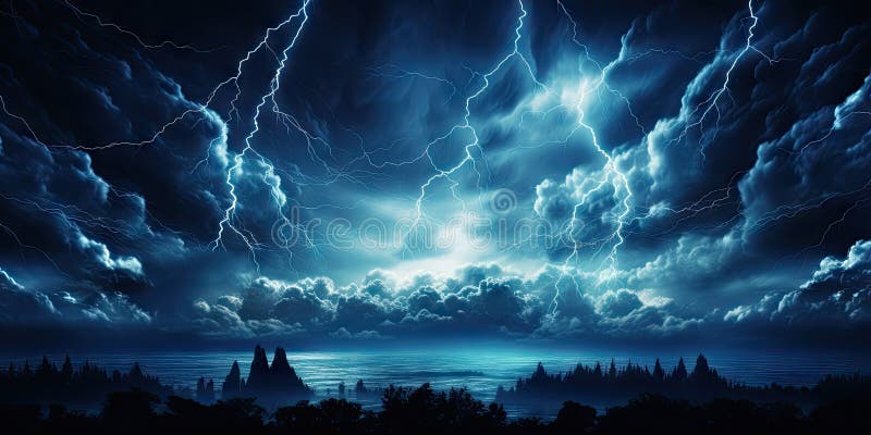 Bright Lightning that Lit Up the Dark Night Sky during an Electrical ...