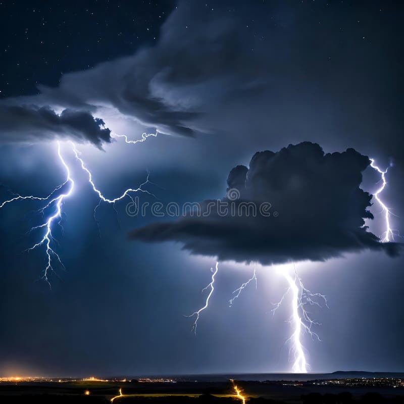 Lightning Strikes in the Night Sky - Ai Generated Image Stock ...