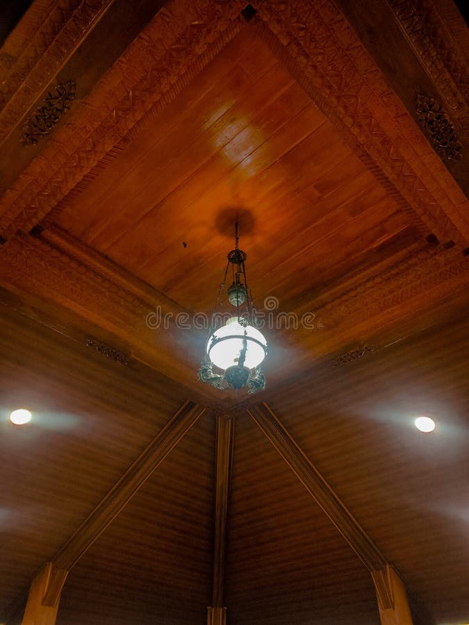 Bright Lights with a Ceiling Made of Wood with a Beautiful Motif Stock ...