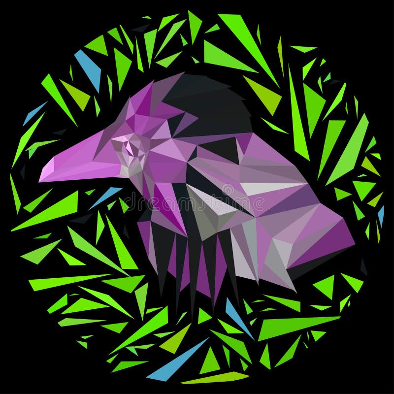Bright Lilac Bird in a Frame of Green Triangles in a Circle Stock ...