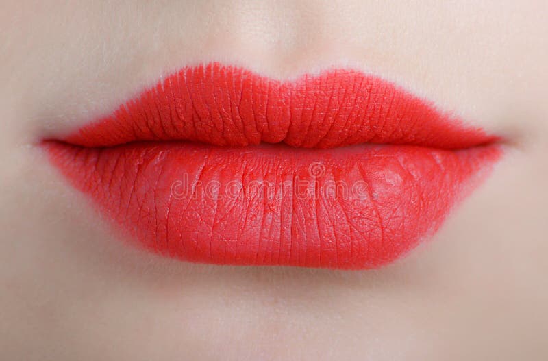 Bright red female lips stock image. Image of human, gloss - 10282823