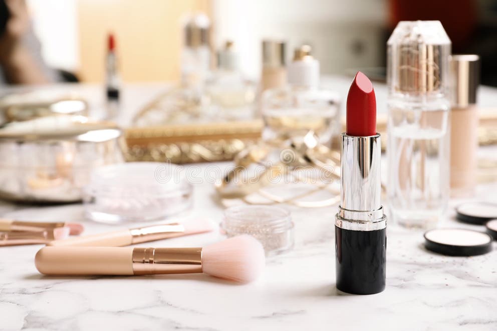Bright Lipstick on Dressing Table. Stock Image - Image of girl, face ...