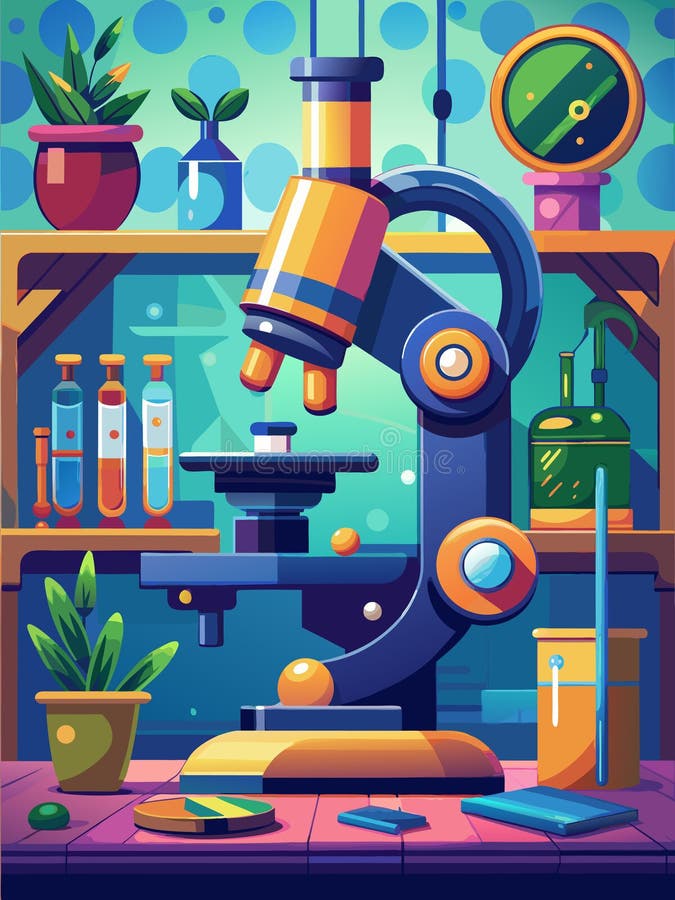 Bright and Lively Laboratory Environment with Microscope and Plant ...