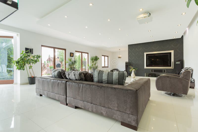 Bright Living Room in a Modern House Stock Photo - Image of comfortable ...