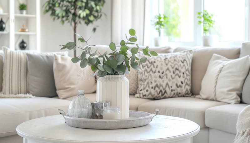 Bright Living Room with Neutral Colors, Sofa, and Decorative Objects ...