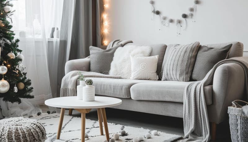 Bright Living Room with Neutral Colors, Sofa, and Decorative Objects ...