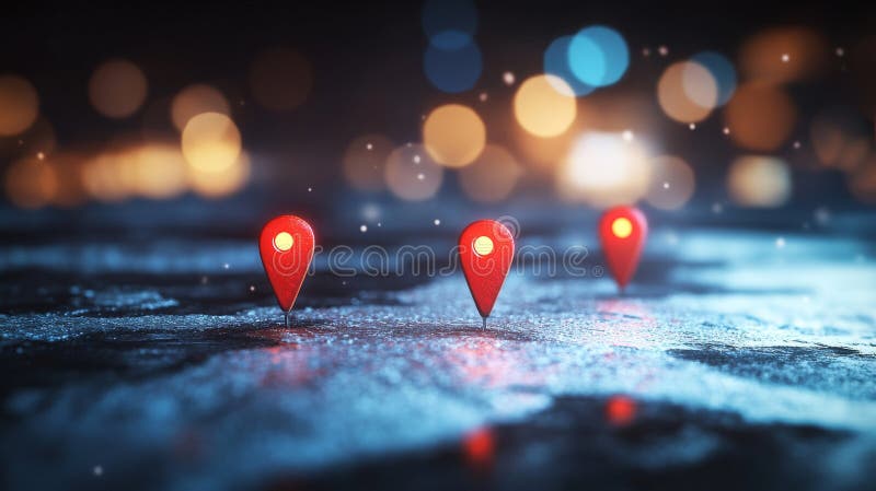 Bright Location Indicators on a Cutting-edge Digital Map, Featuring ...