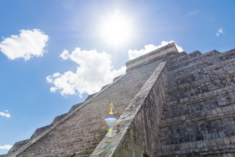 Low Angle View from Mayan Pyramide Ruin Chichen Itza with Sunlight and ...