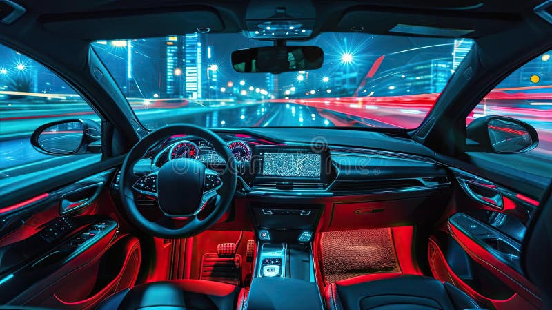 Bright Luminous Interior of a Modern Car Stock Image - Image of fuel ...