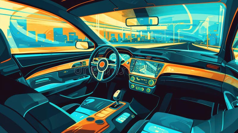 Bright Luminous Interior of a Modern Car Stock Image - Image of panel ...