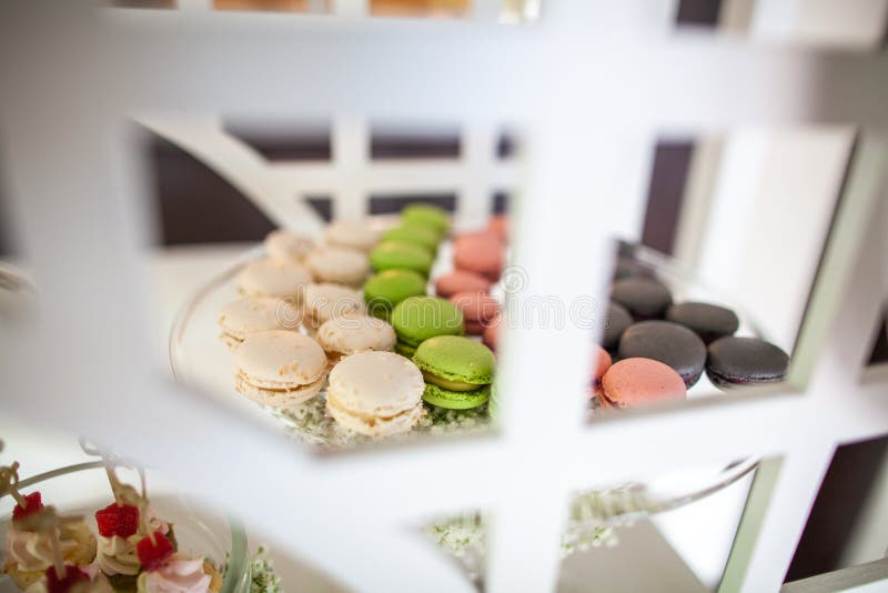 Bright Macaroons in a Plate on the Wedding Table Stock Image - Image of ...
