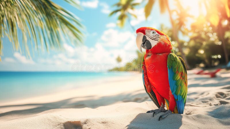 Bright Macaw Parrot Against the Background of a Tropical Beach with ...