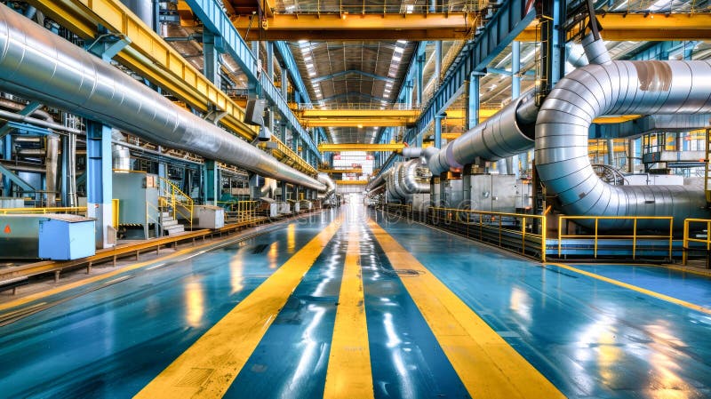 Bright Machinery and Metallic Structures Fill the Factory, Highlighting ...