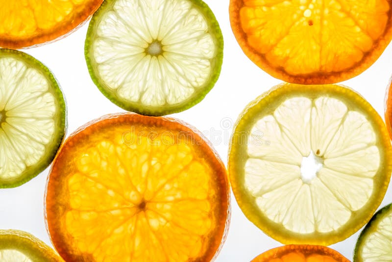 Bright Mandarin, Lemon and Lime Slices on White Stock Photo - Image of ...