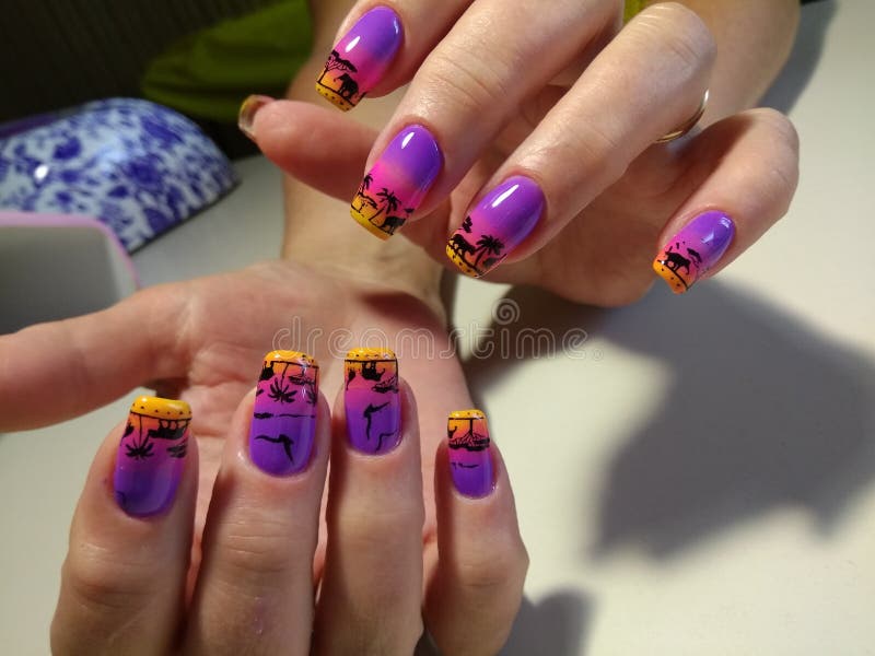 Bright Manicure Design with Beautiful Pattern Stock Photo - Image of ...