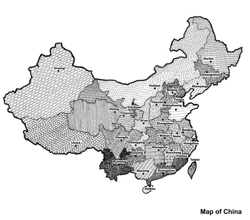 Bright Map of China. Map of China Graphic Illustration on White ...