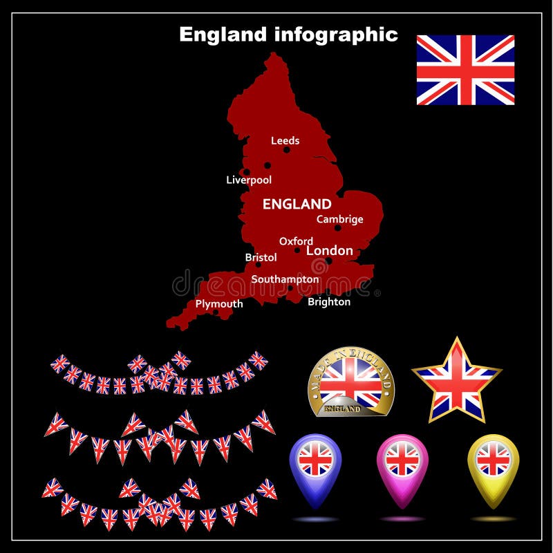 Bright Map of England. Map of England Graphic Illustration. Set ...