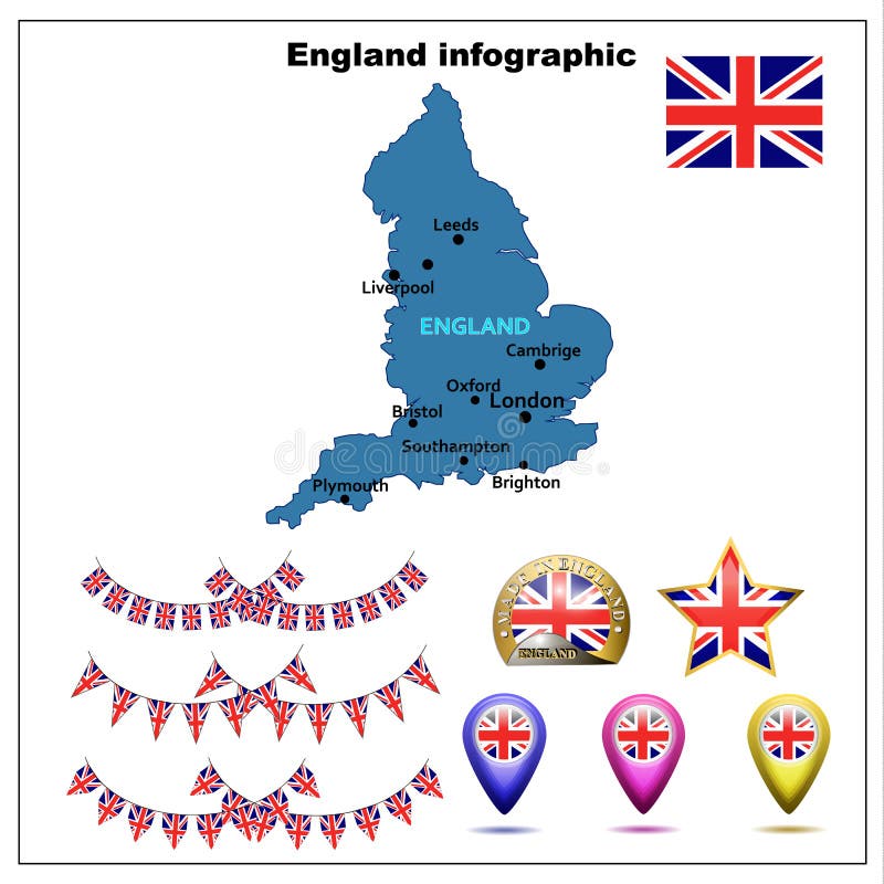 Bright Map of England. Map of England Graphic Illustration. Set ...