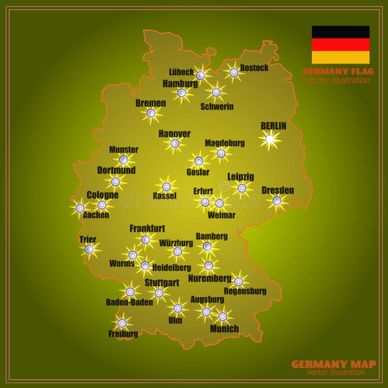 Map of Germany with Cities. Vector. Stock Vector - Illustration of ...