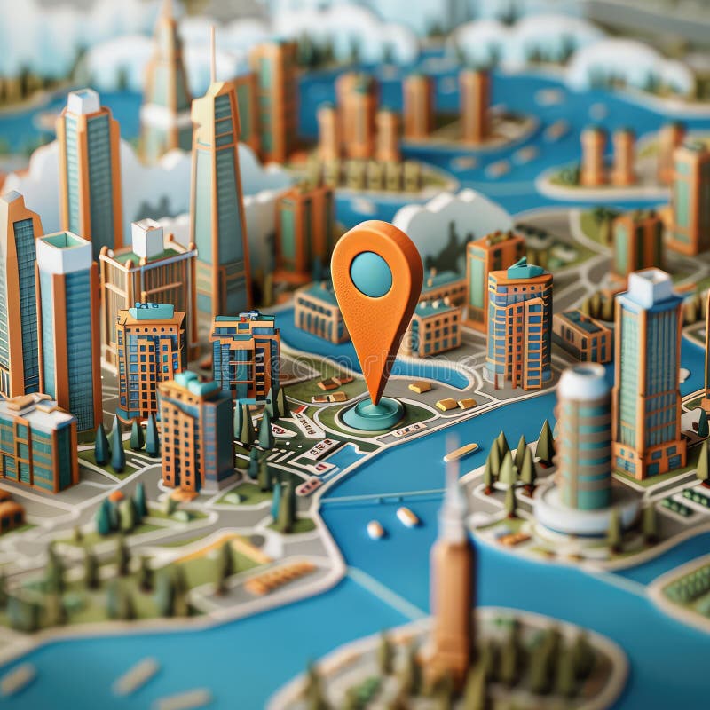 Bright Marker Indicating a Point on a Stylized City Map with Detailed ...