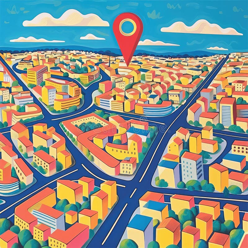 Bright Marker Indicating a Point on a Stylized City Map with Detailed ...