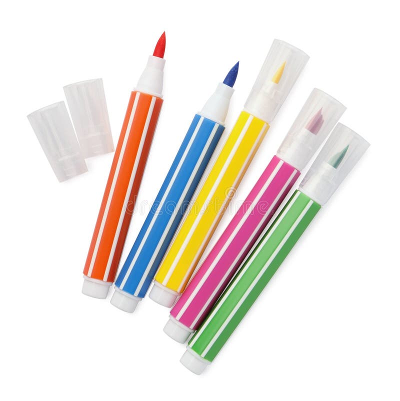 Bright Markers Isolated on White, Top View Stock Image - Image of ...