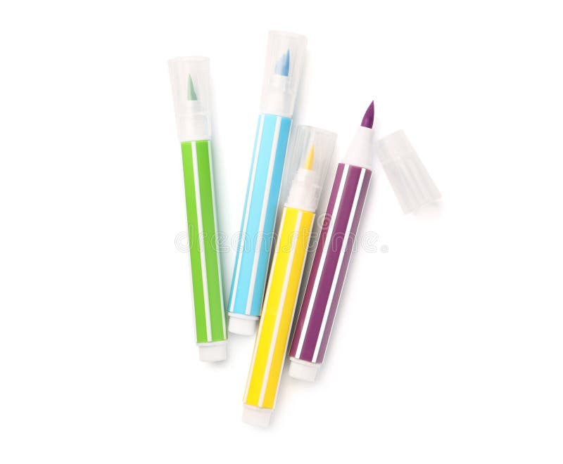 Bright Markers Isolated on White, Top View Stock Image - Image of ...