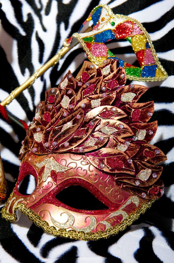 Bright Masquerade Masks on Retro Chair Stock Photo - Image of ...