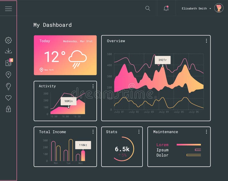 Bright Material Style Trendy Admin App Dashboard Stock Vector ...