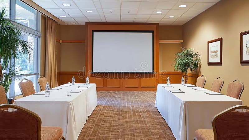A Bright Meeting Room with a Modern Projector Screen and Minimal Stock ...