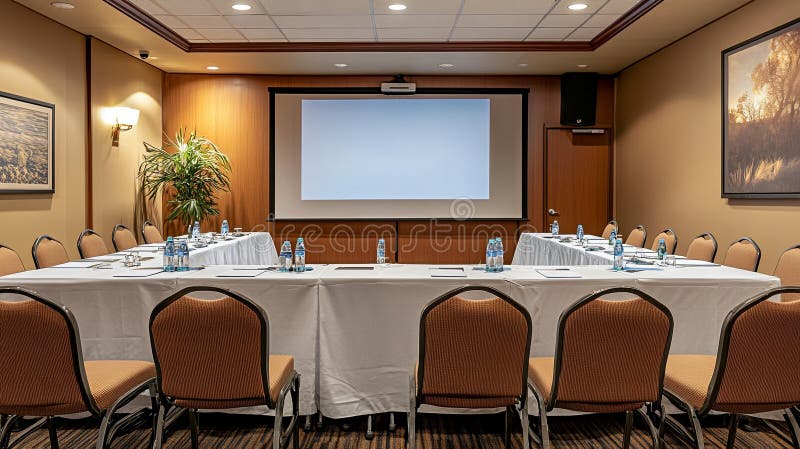 A Bright Meeting Room with a Modern Projector Screen and Minimal Stock ...
