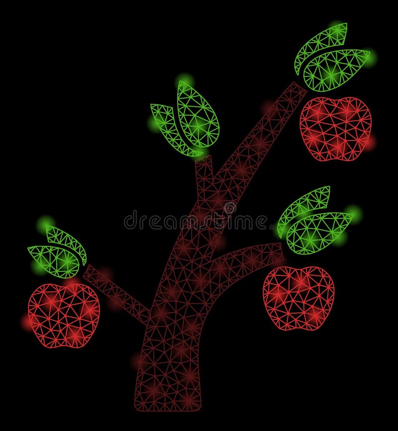 Bright Mesh Wire Frame Apple Tree with Flare Spots Stock Vector ...