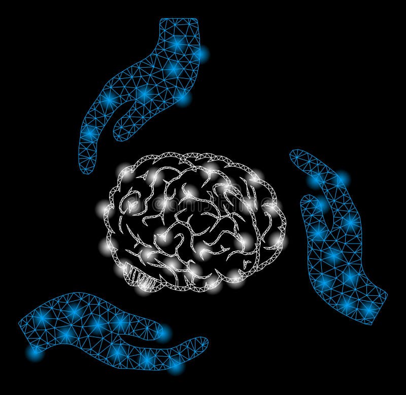 Bright Mesh Wire Frame Brain Care Hands with Flash Spots Stock Vector ...