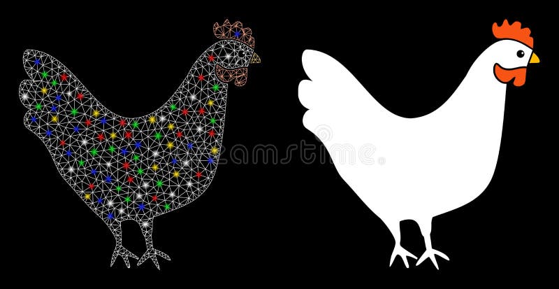 Glowing Mesh 2D Chicken Icon with Light Spots Stock Vector ...