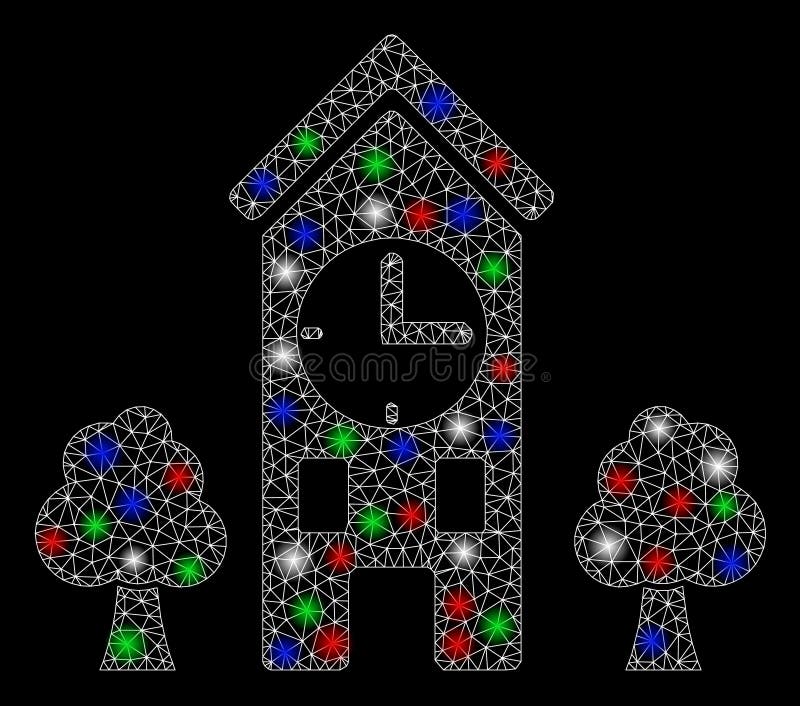 Bright Mesh Wire Frame Clock Tower with Flare Spots Stock Vector ...