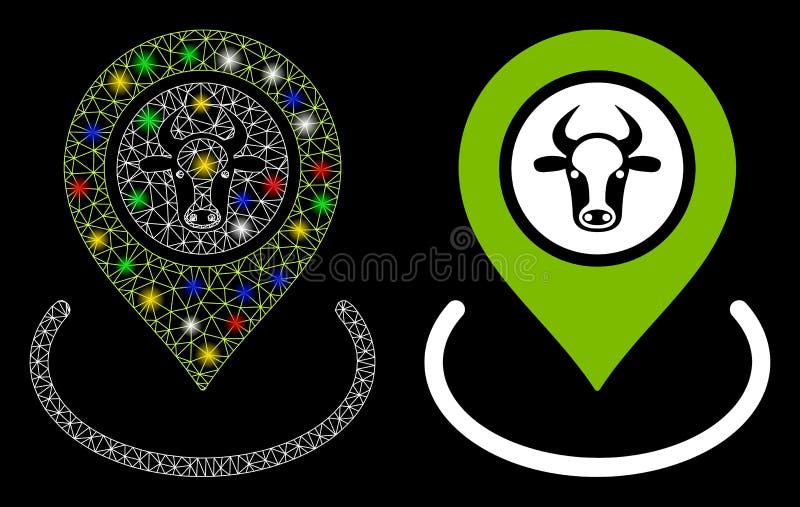 Glowing Mesh Network Cow Location Icon with Flash Spots Stock Vector ...