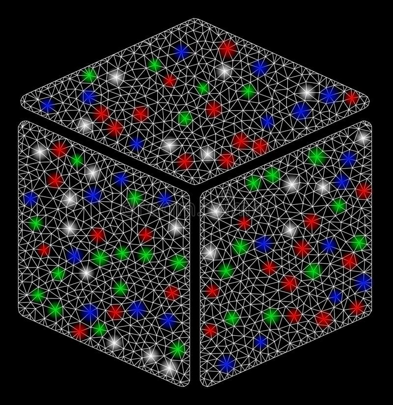 Bright Mesh Wire Frame Cube with Flash Spots Stock Vector ...