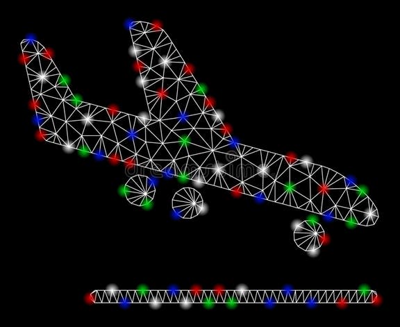 Bright Mesh 2D Airplane Arrival with Flash Spots Stock Vector ...