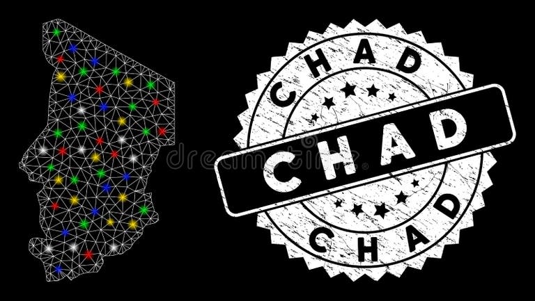 Bright Mesh 2D Chad Map with Flash Spots and Scratched Stamp Stock ...