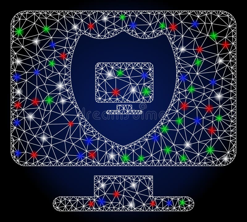 Bright Mesh 2D Computer Shield with Flash Spots Stock Illustration ...
