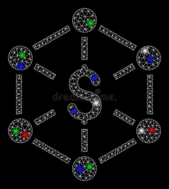 Bright Mesh 2D Financial Network with Flare Spots Stock Illustration ...