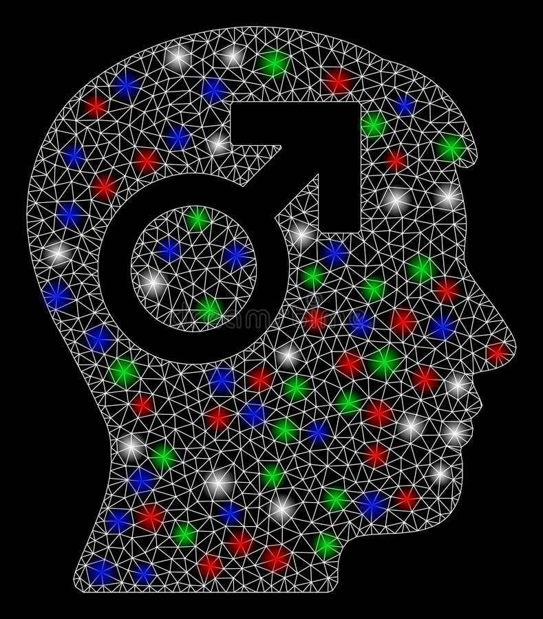 Bright Mesh 2D Male Symbol Head with Light Spots Stock Illustration ...