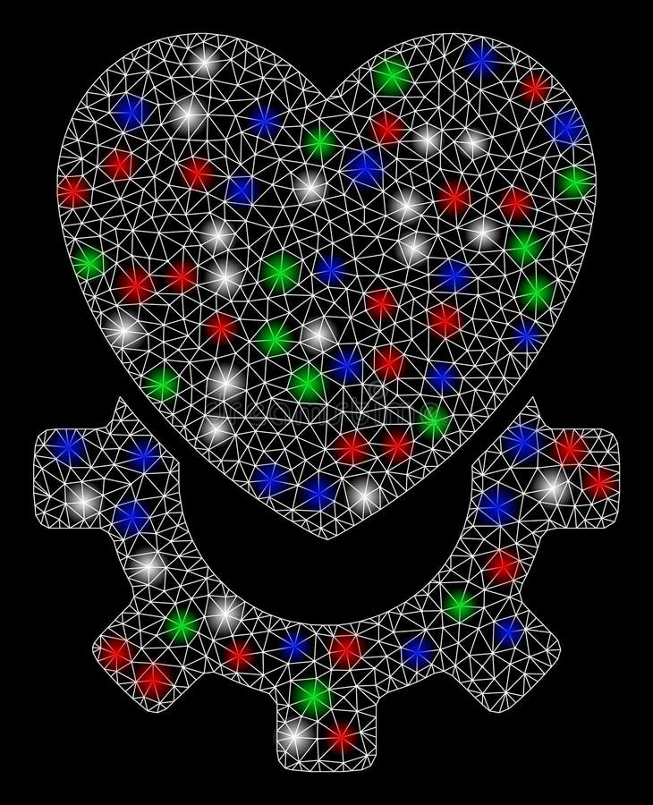 Bright Mesh 2D Mechanical Heart with Flash Spots Stock Illustration ...
