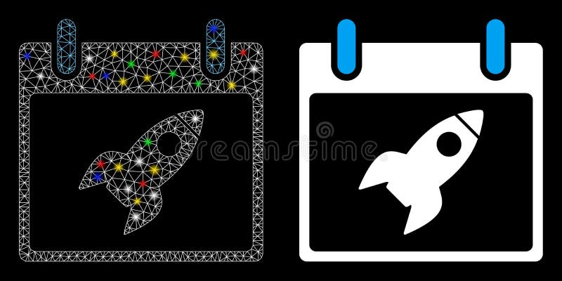 Bright Mesh 2D Rocket Calendar Day Icon with Flash Spots Stock ...