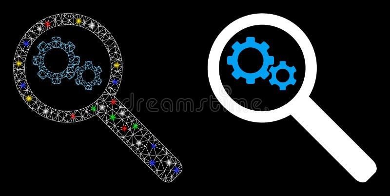 Bright Mesh 2D Search Gears Tool Icon with Flash Spots Stock Vector ...