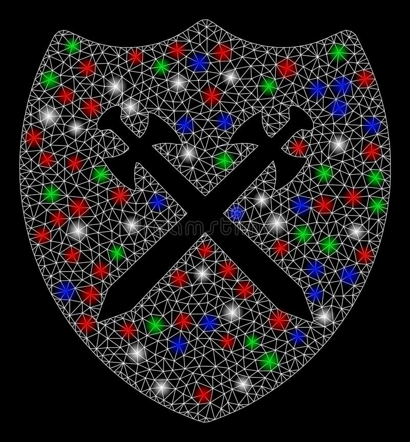 Bright Mesh 2D Security Shield with Flare Spots Stock Illustration ...