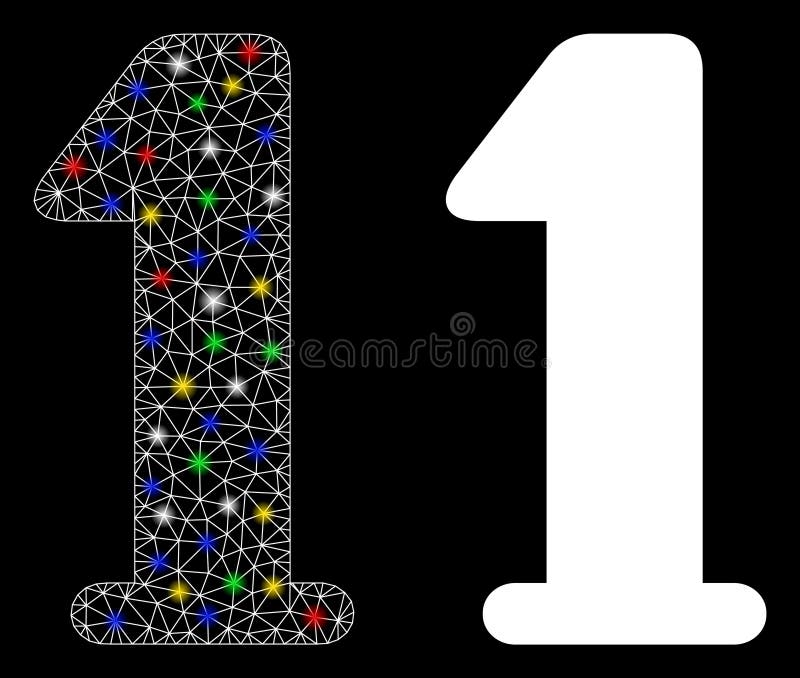 Flare Mesh Wire Frame Digit One Icon with Flare Spots Stock Vector ...