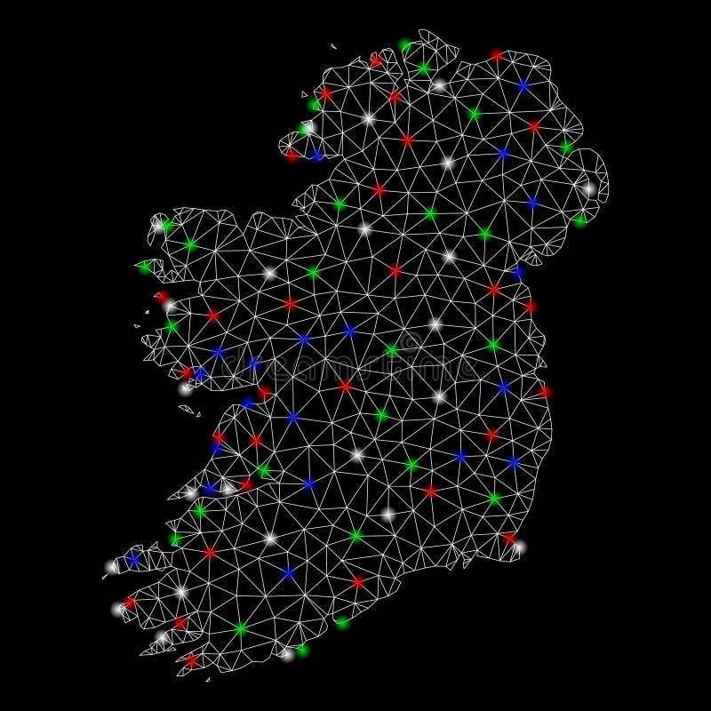 Bright Mesh Network Ireland Island Map with Flare Spots Stock Vector ...