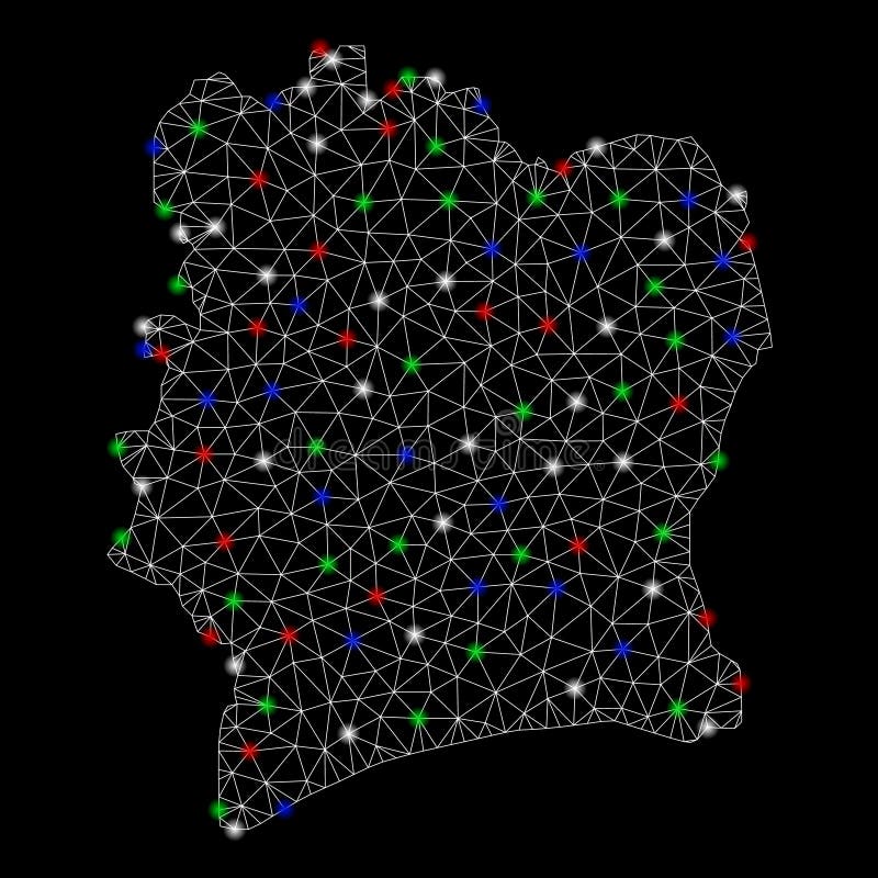 Bright Mesh Wire Frame Ivory Coast Map with Light Spots Stock Vector ...