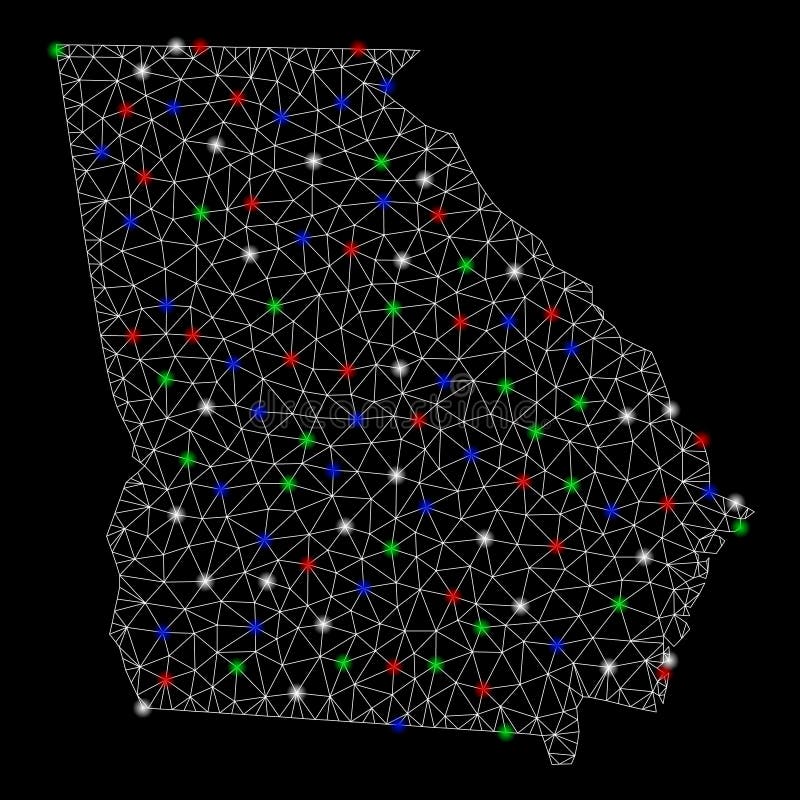 Bright Mesh Network American State Georgia Map with Flash Spots Stock ...